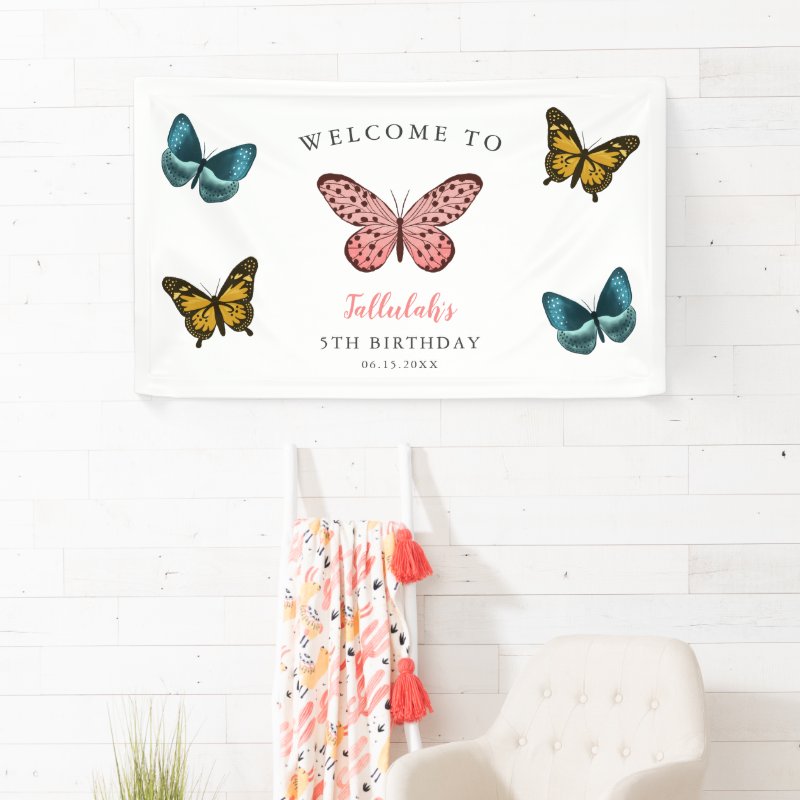 Whimsical Butterflies Birthday Party Welcome Banner Vinyl Banner, 3' X ...